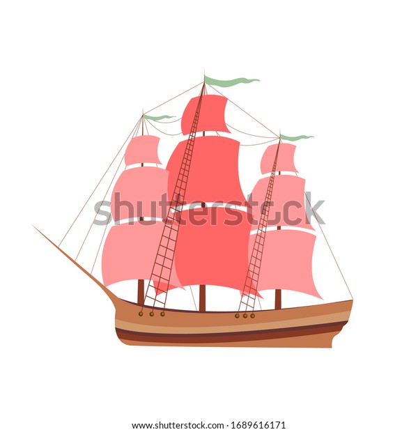 Ship Red Sails On White Background: เวกเตอร์สต็อก (ปลอดค่าลิขสิทธิ์ ...