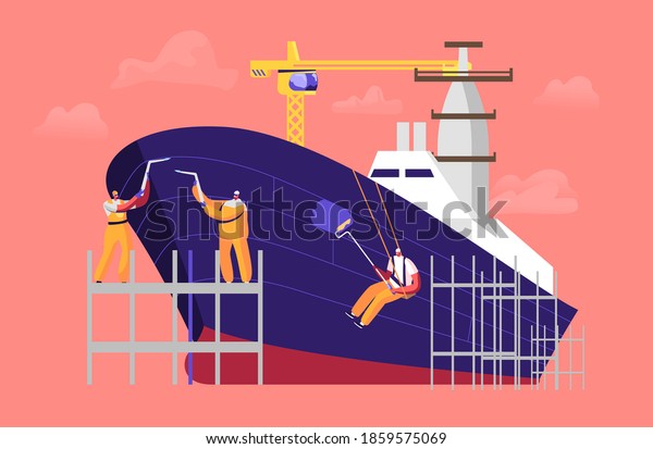 Shipbuilding Concept Engineers Male Characters Welding Stock Vector ...