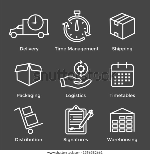 Shipping Receiving Icon Set W Boxes Stock Vector (Royalty Free) 1356382661