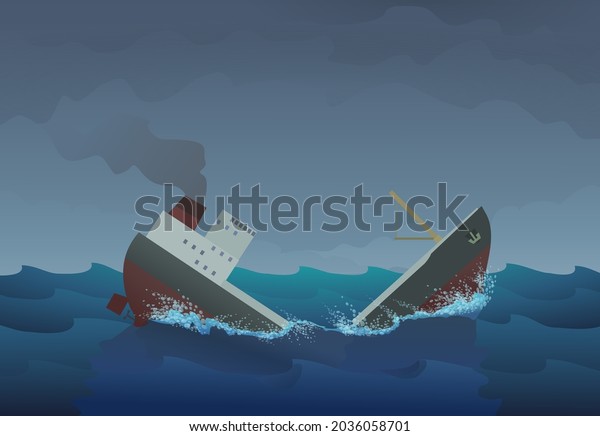 Shipwreck Cargo Ship Breaking On Rough Stock Vector (Royalty Free ...