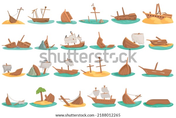 Shipwreck Icons Set Cartoon Vector Sea Stock Vector (Royalty Free ...