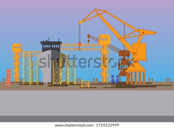 Stock vektor „Shipyard Place Where Ships Built Repaired“ (bez ...