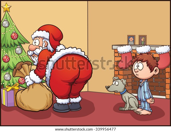 Shocked Kid Dog Looking Santa Claus Stock Vector (Royalty Free) 339956477