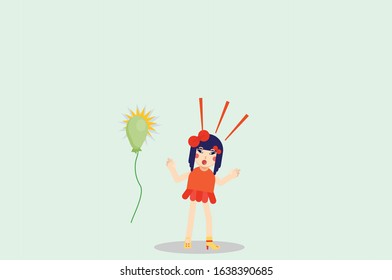 Shocks Little Girl By Exploding Balloon Stock Vector (Royalty Free ...