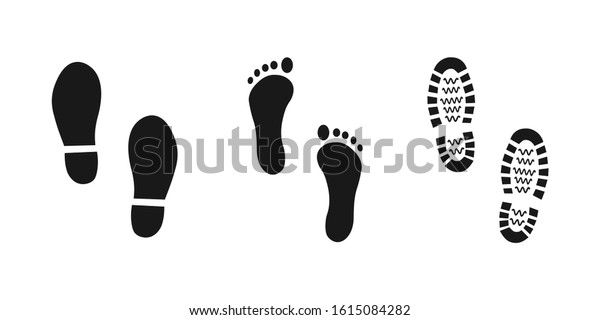 Shoe Bare Foot Print Steps Set Stock Vector (Royalty Free) 1615084282