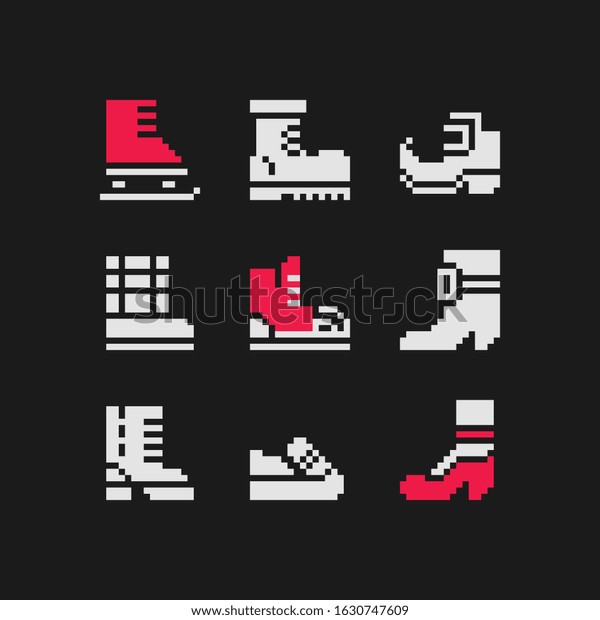 Shoes Icons Set Pixel Art Style Stock Vector (Royalty Free) 1630747609 ...