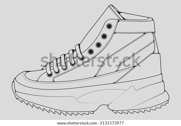 Shoes Sneaker Outline Drawing Vector Sneakers Stock Vector (Royalty ...