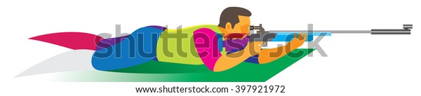 Shooter Performs Shooting Prone Position Stock Vector (Royalty Free ...