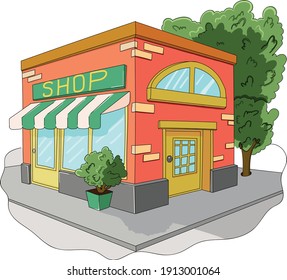 Shop Building Perspective View Cartoon Style Stock Vector (Royalty Free ...