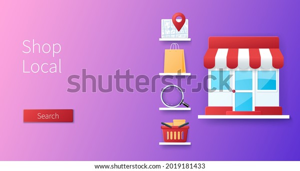 Shop Local Banner Shop Building Map Stock Vector (Royalty Free ...