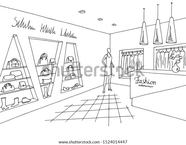 Shop Store Interior Graphic Black White Stock Vector (Royalty Free ...