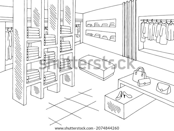 Shop Store Interior Graphic Black White Stock Vector (Royalty Free ...