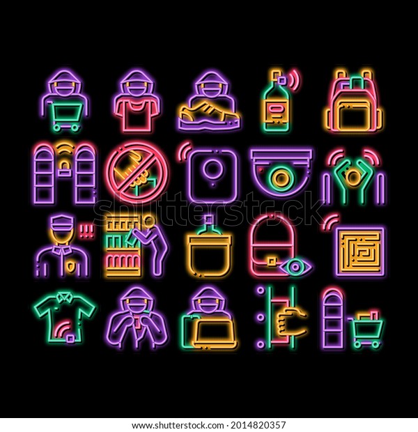 Shoplifting Elements Neon Light Sign Vector Stock Vector (Royalty Free ...