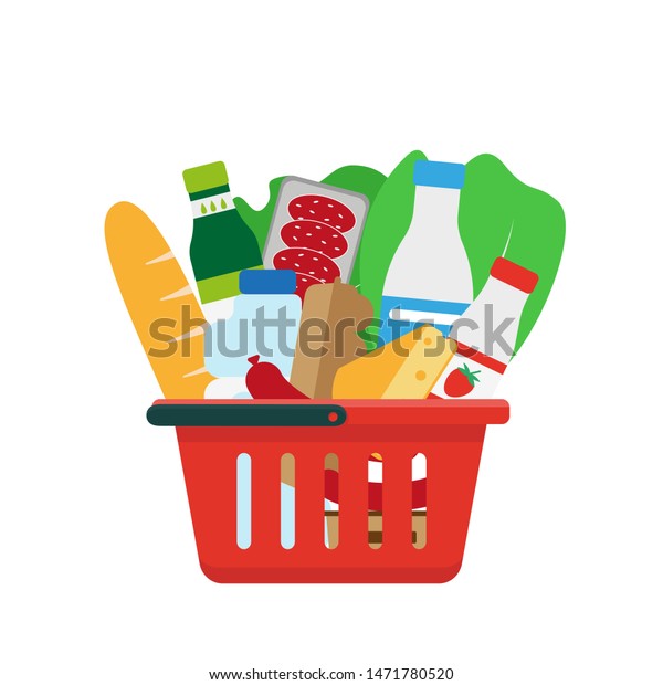 Shopping Basket Full Products Vector Illustration Stock Vector (Royalty ...
