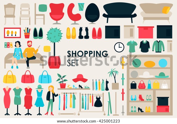 Shopping Big Collection Flat Design Background Stock Vector (Royalty ...