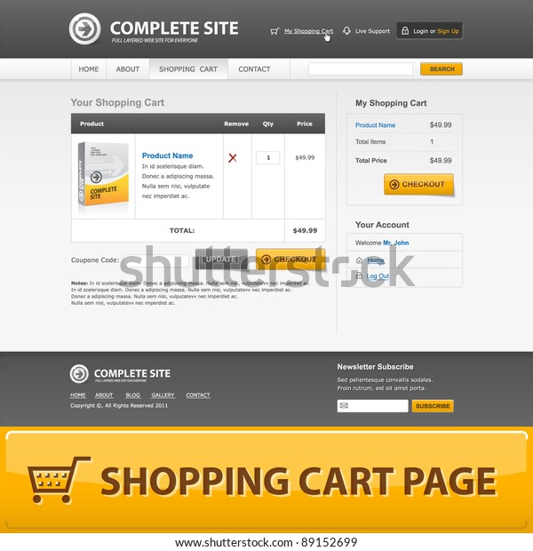 Shopping Cart Web Design Template Grey Stock Vector (Royalty Free) 89152699