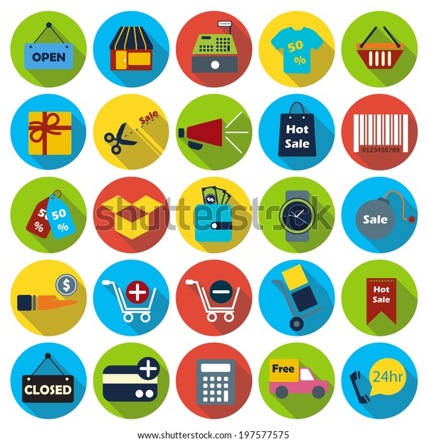 Shopping Flat Icons Long Shadow Web Stock Vector (Royalty Free ...