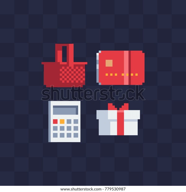 Shopping Icons Set Pixel Art Style Stock Vector (Royalty Free) 779530987