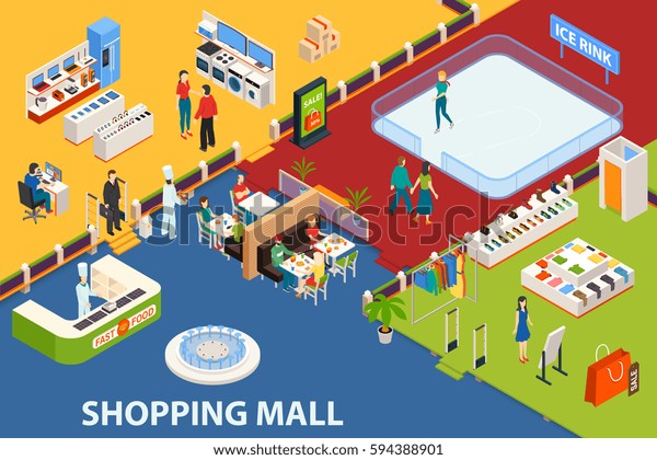 Shopping Mall Background Isometric Indoor Shopping Stock Vector ...