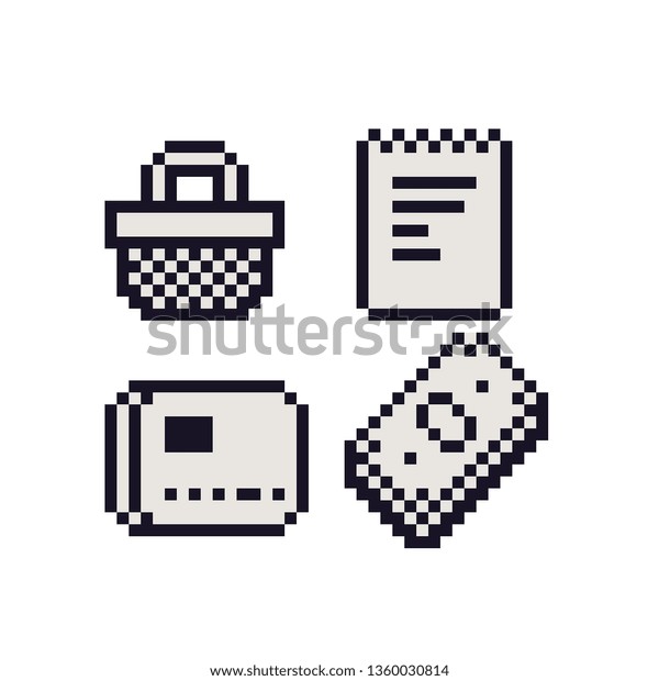 Shopping Pixel Art Icons Set Basket Stock Vector (Royalty Free ...