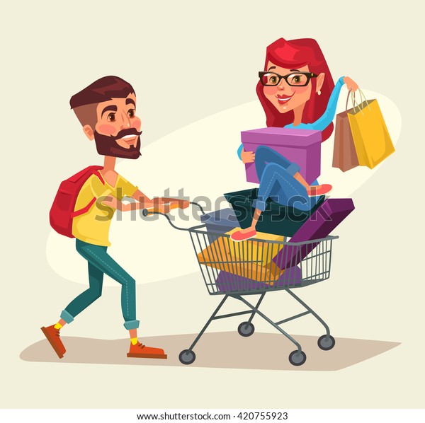 Shopping Vector Flat Cartoon Illustration Stock Vector (Royalty Free ...