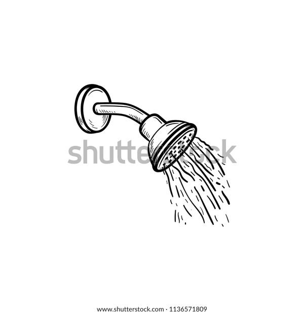Shower Head Water Drops Hand Drawn Stock Vector (Royalty Free) 1136571809
