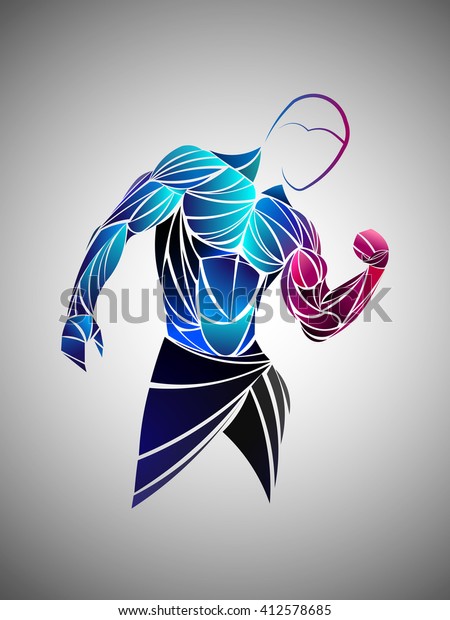 Shows Bodybuilder Stylized Blue Red Vector Stock Vector (Royalty Free ...