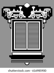 Shutters Window Decorated Silhouettes Steam Trains Stock Vector ...