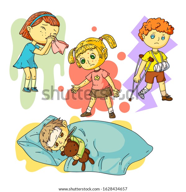 Sick Children Different Symptoms Scenes Set Stock Vector (Royalty Free ...