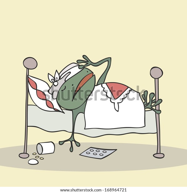 Sick Frog On Bed Vector Drawing Stock Vector (Royalty Free) 168964721