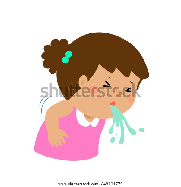 Sick Girl Vomiting Cartoon Vector Illustration 스톡 벡터(로열티 프리) 648101779