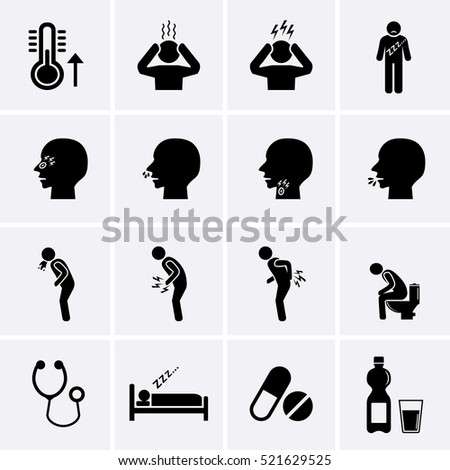 Sick Icons Set FLU Influenza Symptoms 스톡 벡터(사용료 없음) 521629525 ...