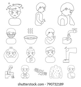 Sick Man Outline Icons Set Collection Stock Vector (Royalty Free ...