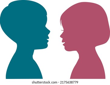 Side Profile Silhouette Children Facing Each Stock Vector (Royalty Free ...