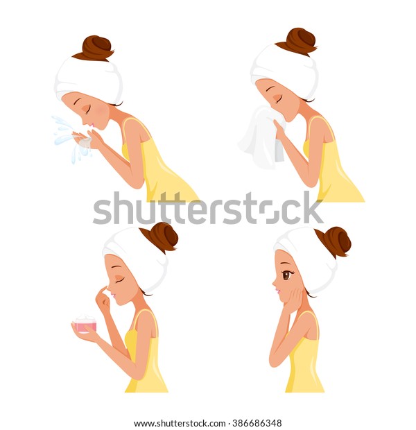 Side View Of Girl Cleaning And Care Her Face Set, Treatment, Beauty ...