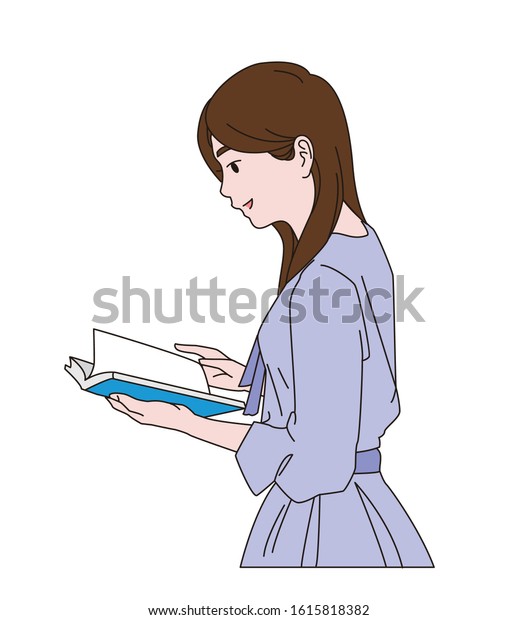 Side View Girl Reading Book Stock Vector (Royalty Free) 1615818382 ...