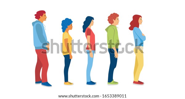 Side View People Standing Row Vector Stock Vector (Royalty Free ...