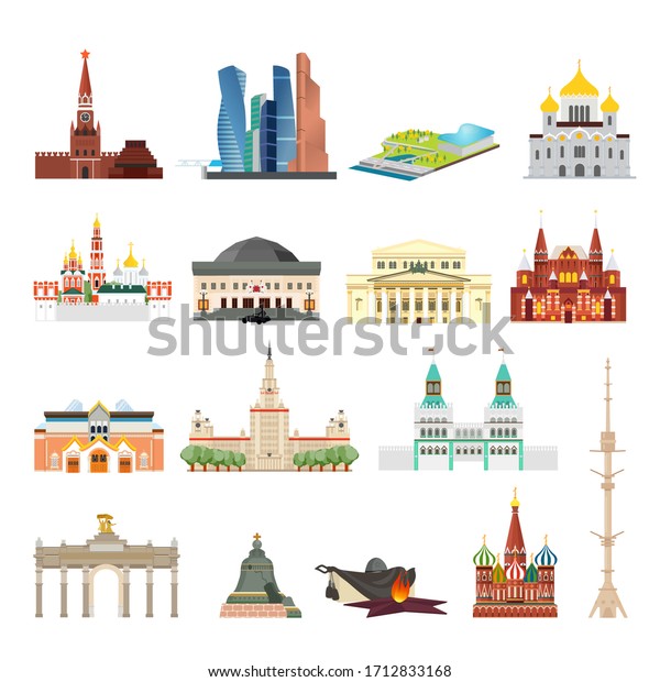 Sights of Moscow vector illustration set. Moscow architecture ...
