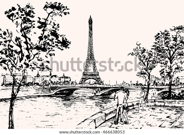 visite de paris, illustration dessinée à : image vectorielle de stock ...