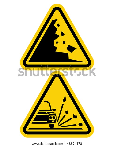 Sign Falling Rocks Slippery Road Sign Stock Vector (Royalty Free) 148894178