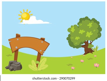 Spring Summer Landscape Wooden Sign Illustration Stock Vector (Royalty ...