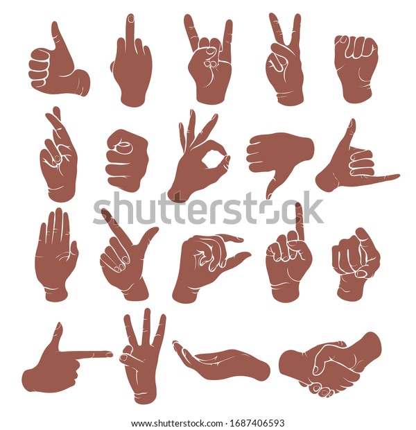 Sign Language Icon Set Silhouettes Monochrome Stock Vector (Royalty ...