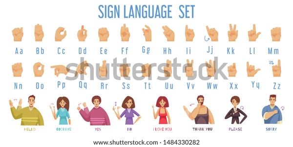 Sign Language Set Deaf Hand Set Stock Vector (Royalty Free) 1484330282