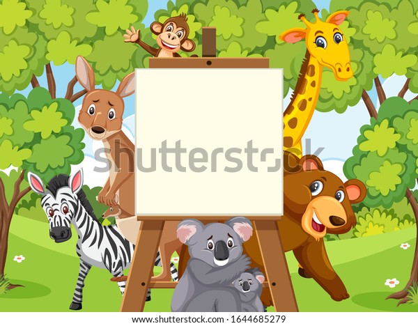Sign Template Wild Animals Forest Background Stock Vector (Royalty Free ...