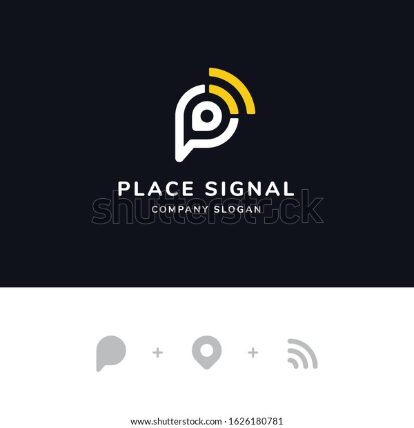 Signal logo concept with wave, pin and chat icon. Logo for radio, tv ...