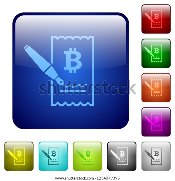 Signing Bitcoin Cheque Icons Rounded Square Stock Vector (Royalty Free ...