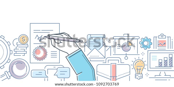 Signing Contract Modern Line Design Style Stock Vector (Royalty Free ...