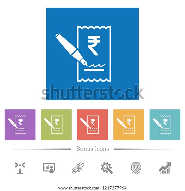Signing Rupee Cheque Flat White Icons: vector de stock (libre de ...