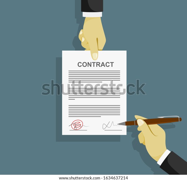 Signing Sign Contract Paper Document Vector 스톡 벡터(로열티 프리) 1634637214 ...