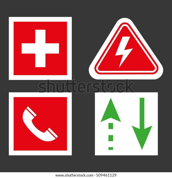 Signs for the evacuation plan of the building in case of fire or a ... Signs for the evacuation plan of the building in case of fire or a ...